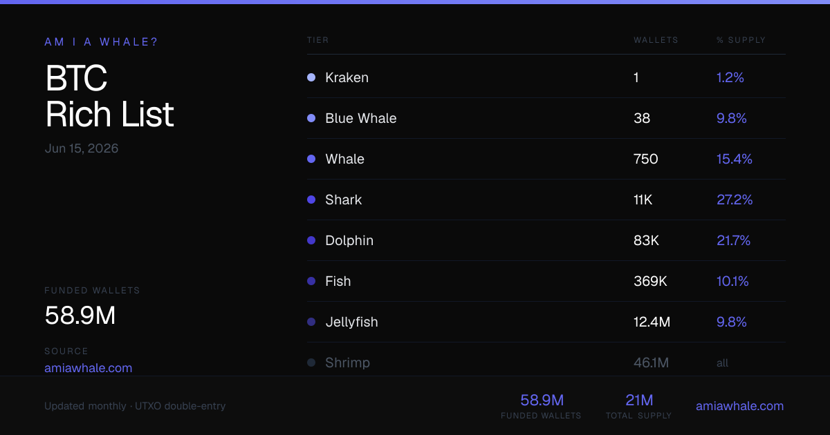 BTC Rich List: Top Bitcoin (BTC) Holders | Am I a Whale?